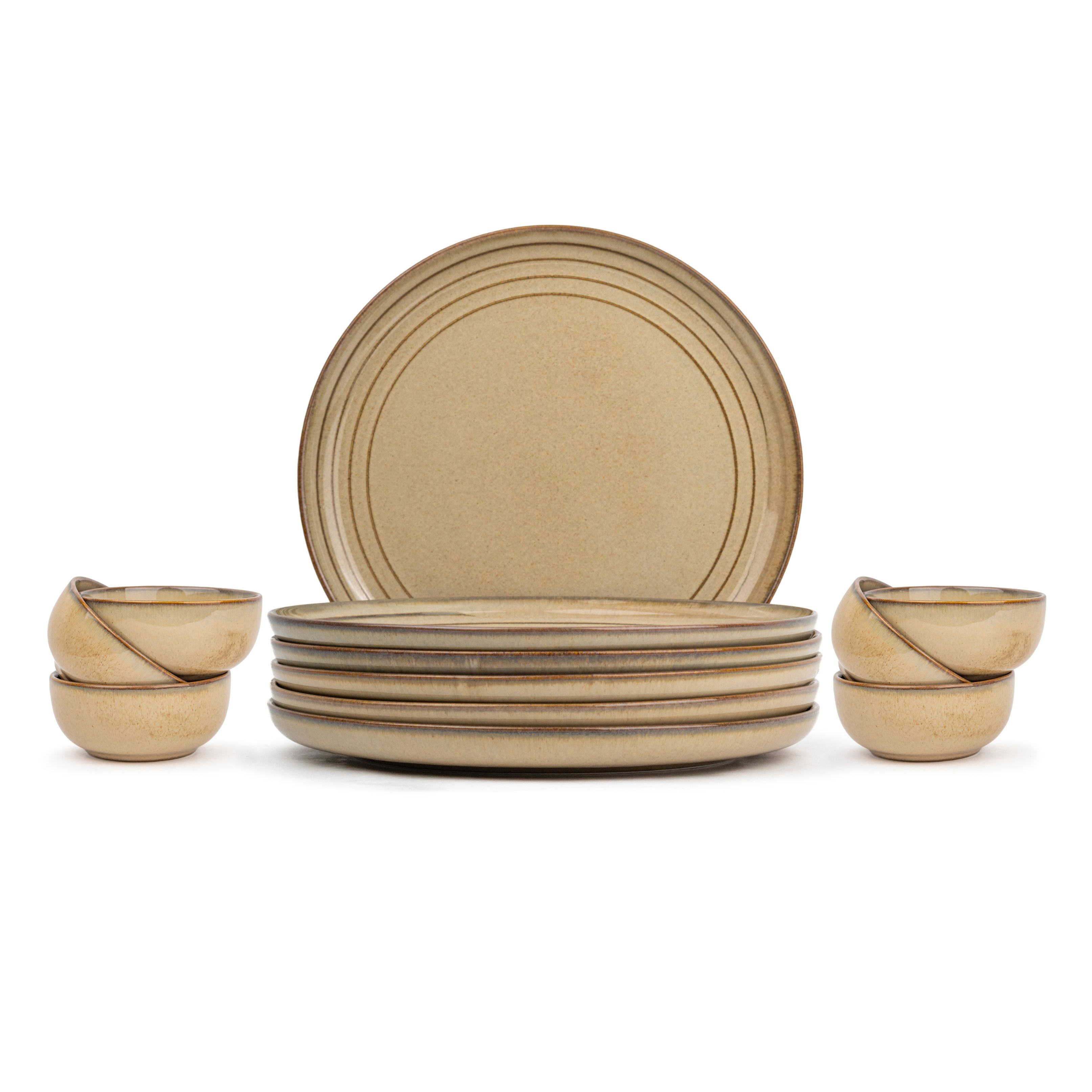 Ceramic Dinner Plates Set, 12 Pieces | Beige Self Reactive Collection