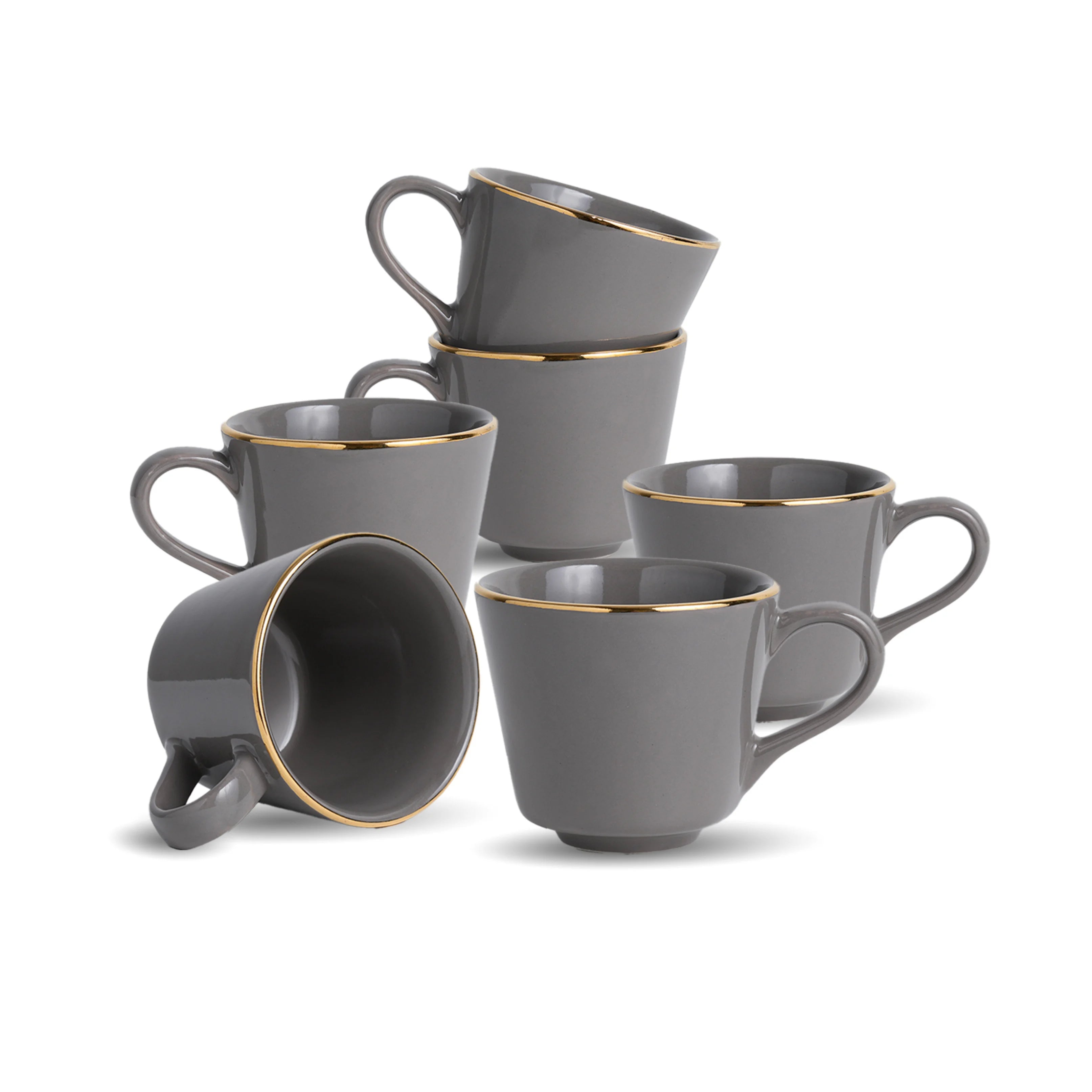 Ceramic Tea Cups | Halo Collection | Set of 6 | 180 ML | Grey