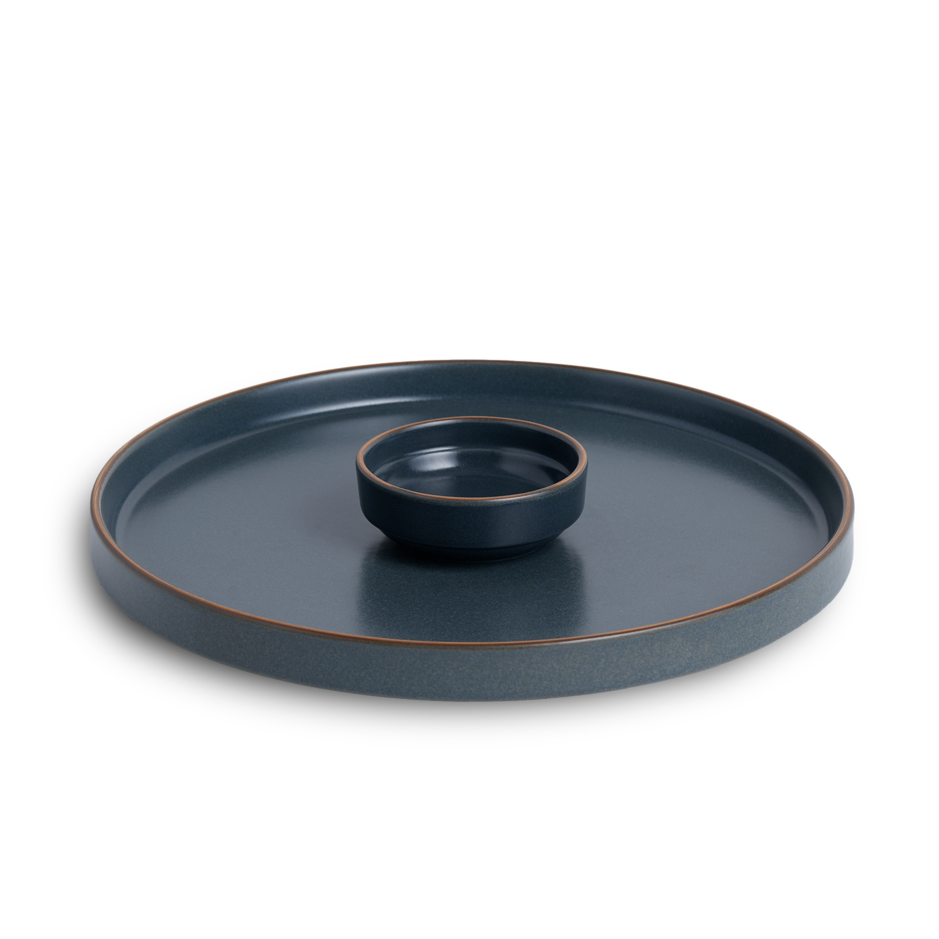 Large Round Ceramic Serving Platter, Grey 1 Platter, 1 Dip | Matte Fin